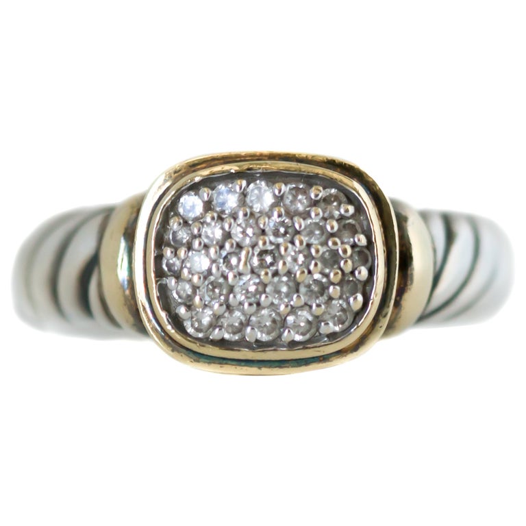 1990s David Yurman Diamond, 18 Karat Yellow Gold, Sterling Silver Cable ...