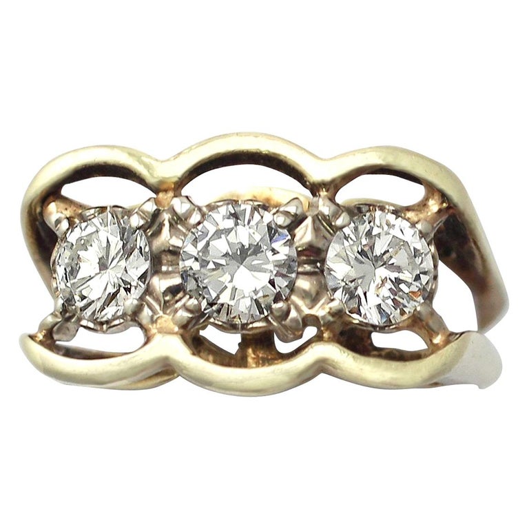 1990s Diamond Yellow Gold Three-Stone Cocktail Ring For Sale at 1stDibs