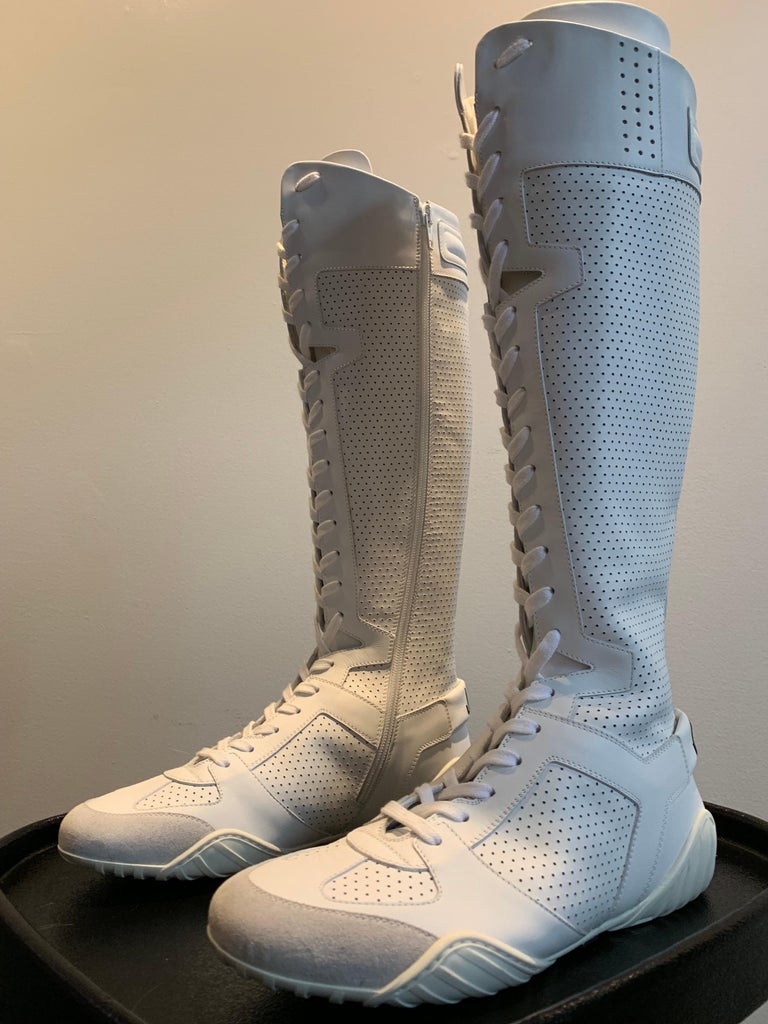1990s Dior "J'Adior" White Perforated Leather Wrestling-Style Boots ...