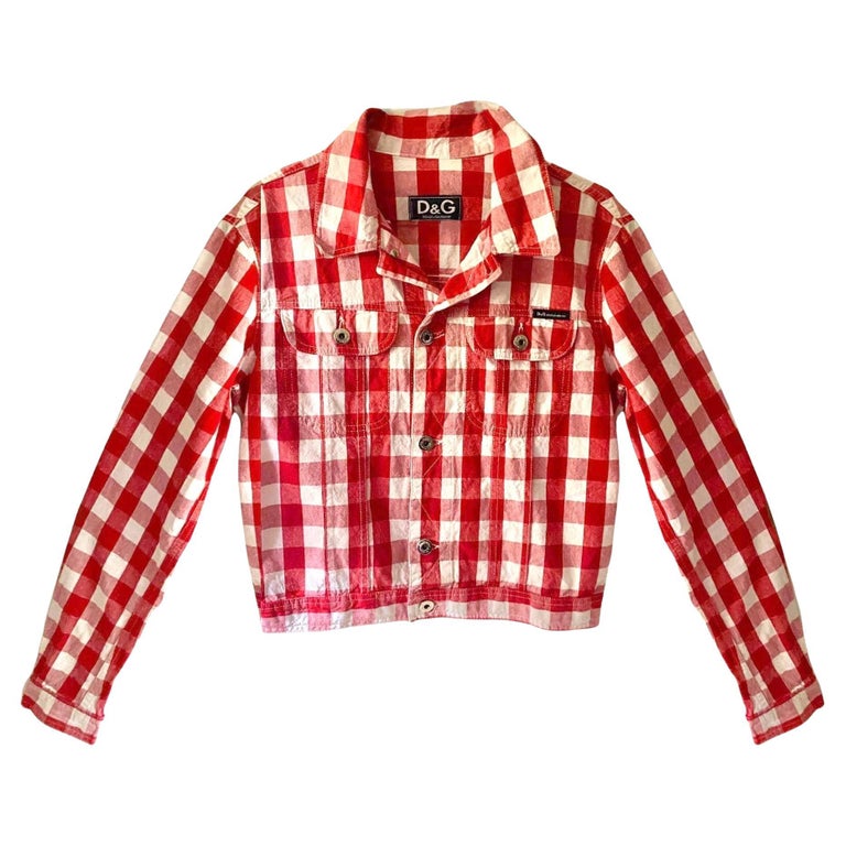 1990s Dolce and Gabbana Checkered Red and White Cropped Jacket For Sale ...