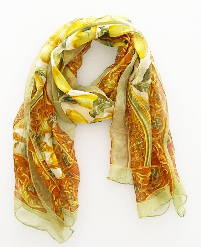 1990s Dolce and Gabbana Lemons Baroque Chiffon Scarf For Sale at 1stDibs