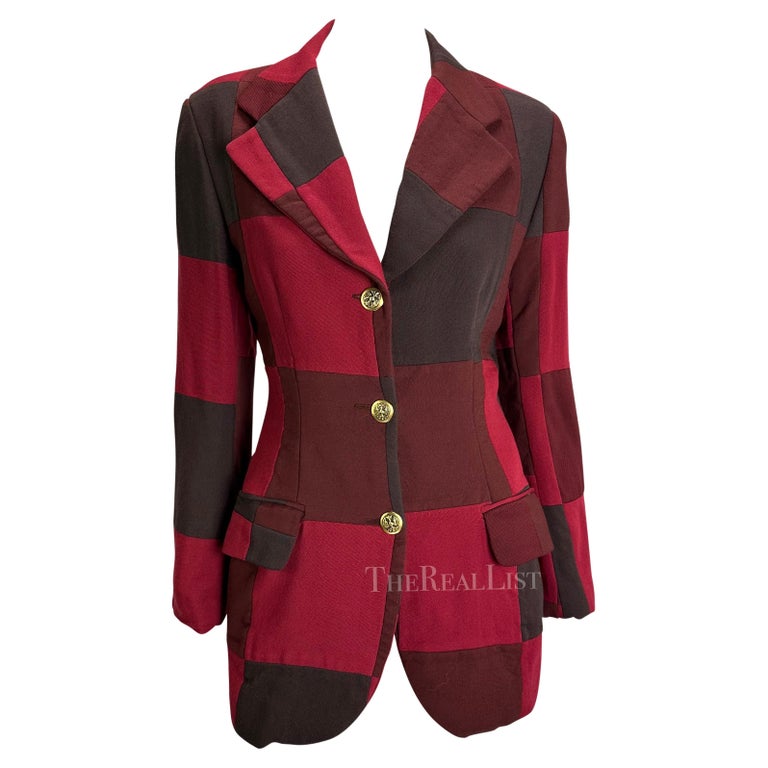 1990s Dolce and Gabbana Red Burgundy Patchwork Blazer For Sale at 1stDibs