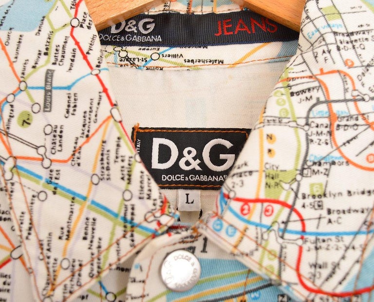 1990s Dolce and Gabbana 'Underground Map' Printed Pattern Denim Jacket ...