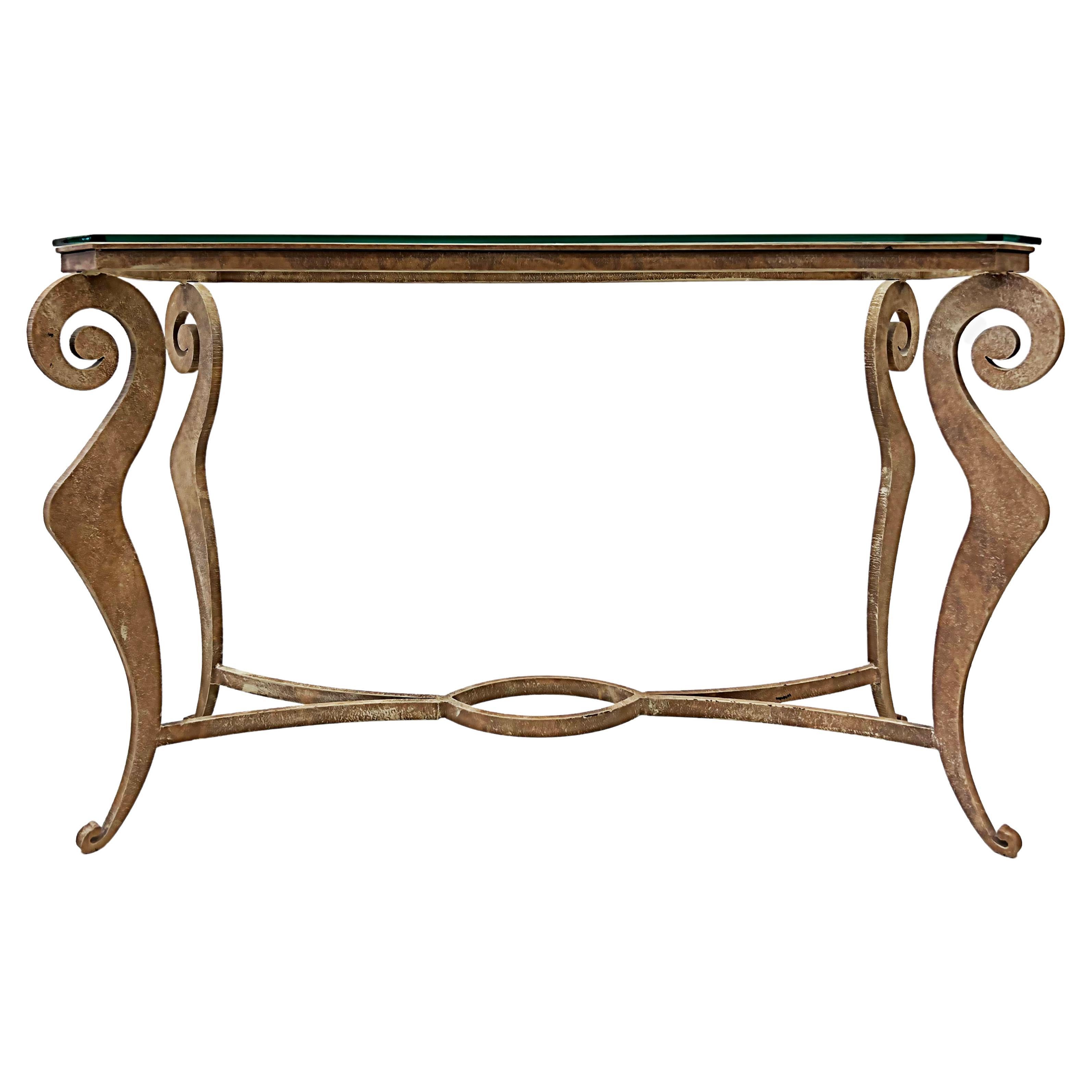 Two-Drawer Glass Top Donghia Console Table For Sale at 1stDibs