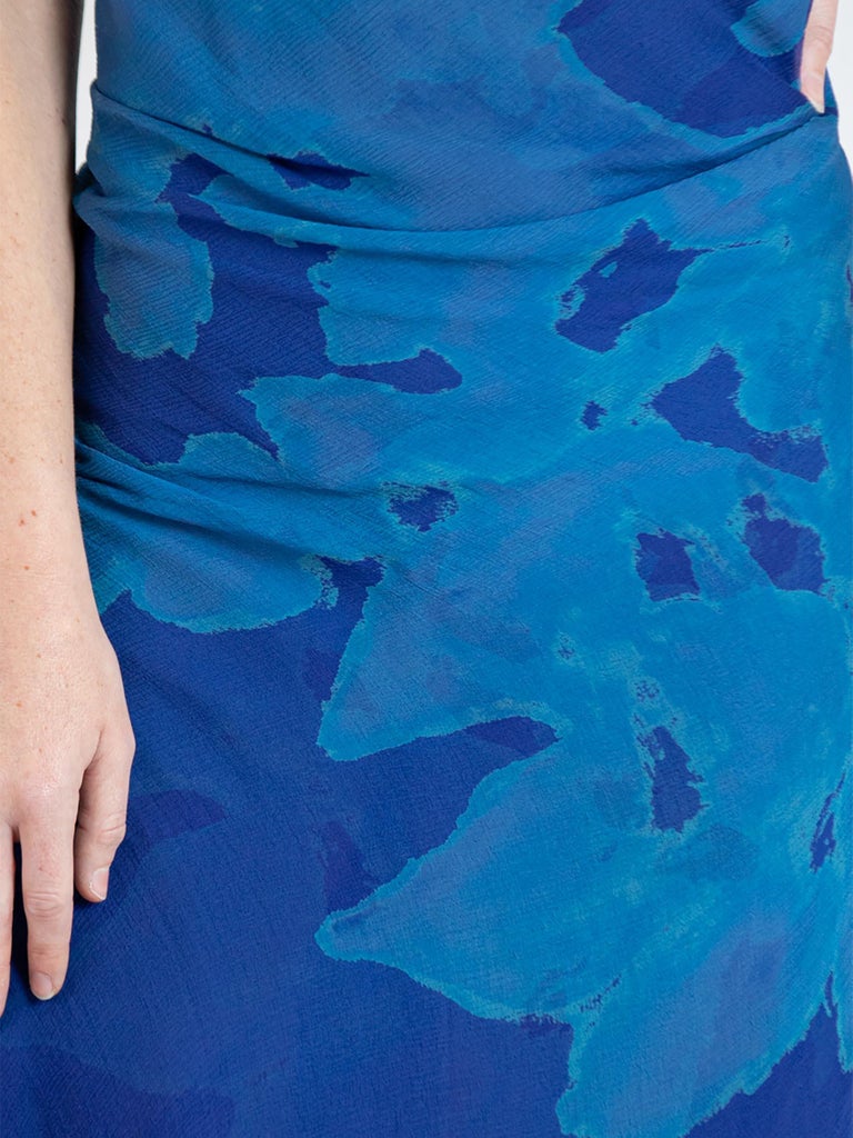 1990S DONNA KARAN Blue Bias Cut Silk Mousseline Chiffon Cocktail Dress ...