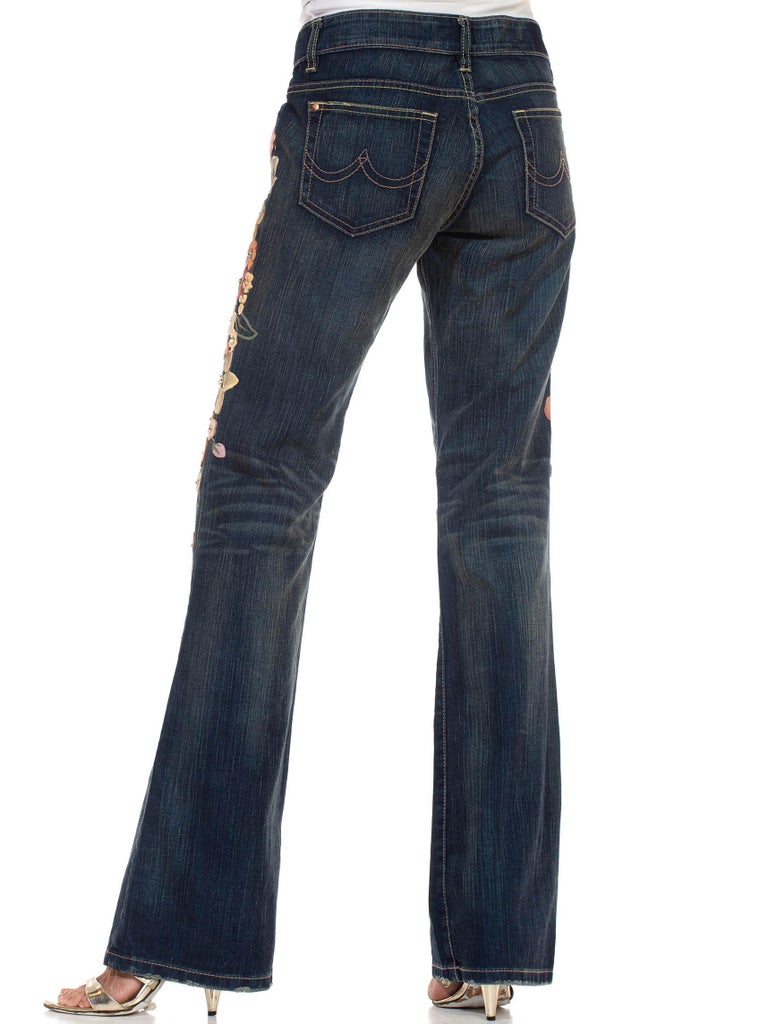 1990S EMA SAVAHL Cotton and Spandex Denim Jeans With Floral Puffy Paint ...