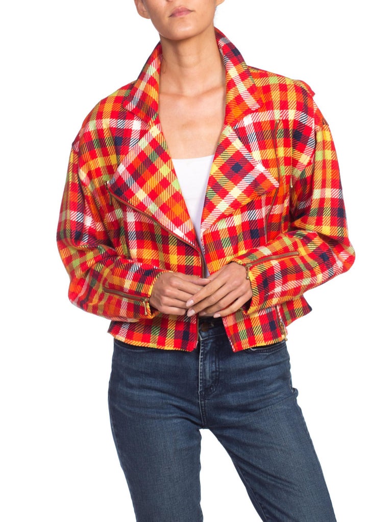 1990'S Emanuel Ungaro Clueless Silk Plaid Zipper Biker Jacket at 1stDibs