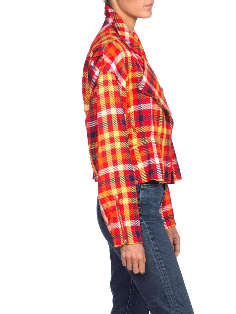 1990'S Emanuel Ungaro Clueless Silk Plaid Zipper Biker Jacket at 1stDibs