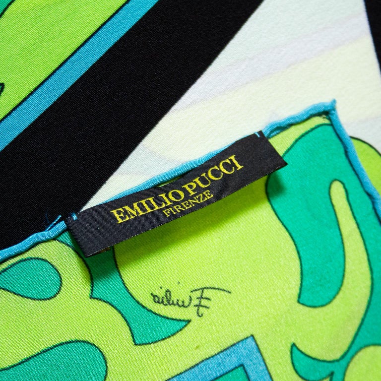 1990s Emilio Pucci Green and Blue Printed Narrow Silk Scarf For Sale at ...