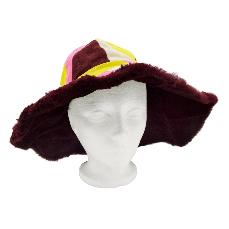 1990's Emilio Pucci Suede and Fur Wide Brim Hat at 1stDibs