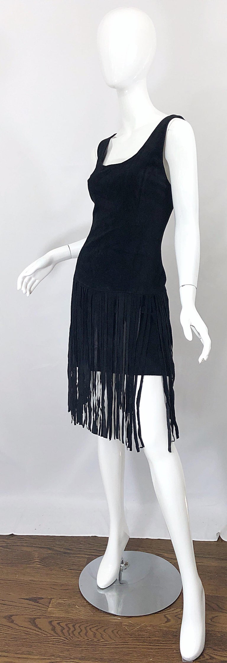 1990s Erez For Lillie Rubin Size 10 Leather Suede Fringe Vintage 90s