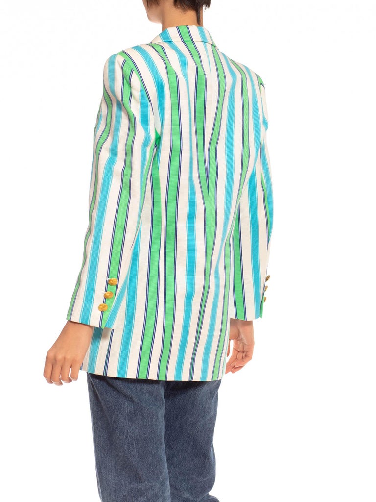 1990S Escada Blue and Green Striped Cotton Blazer With Gold Starfish ...