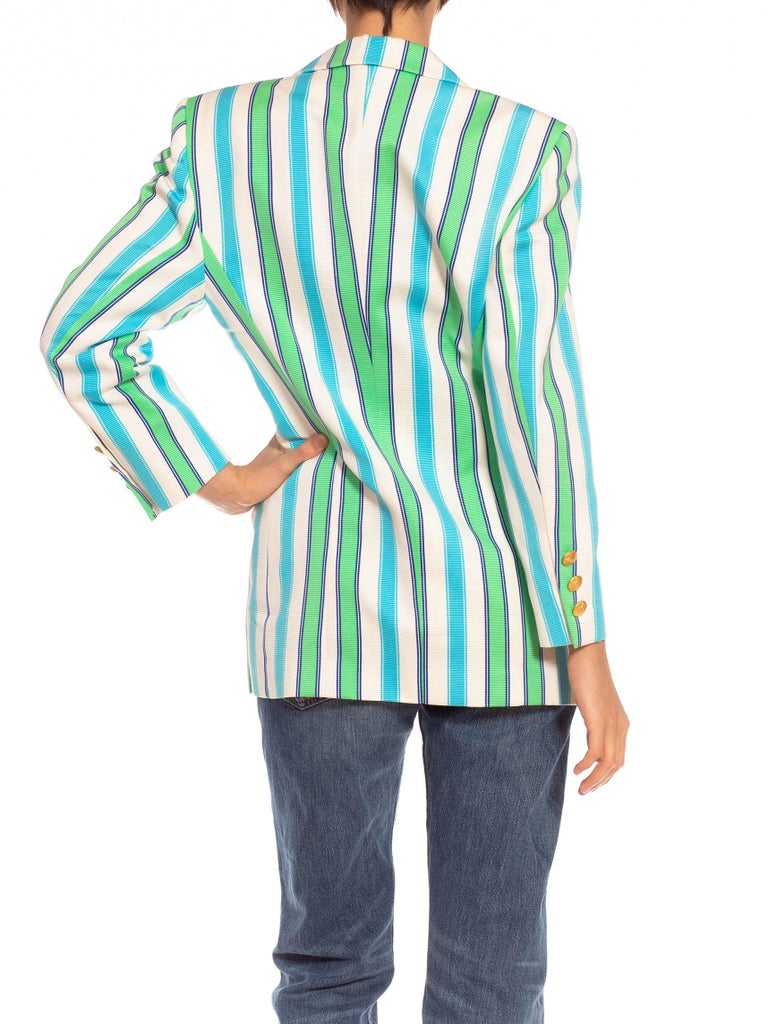 1990S Escada Blue and Green Striped Cotton Blazer With Gold Starfish ...