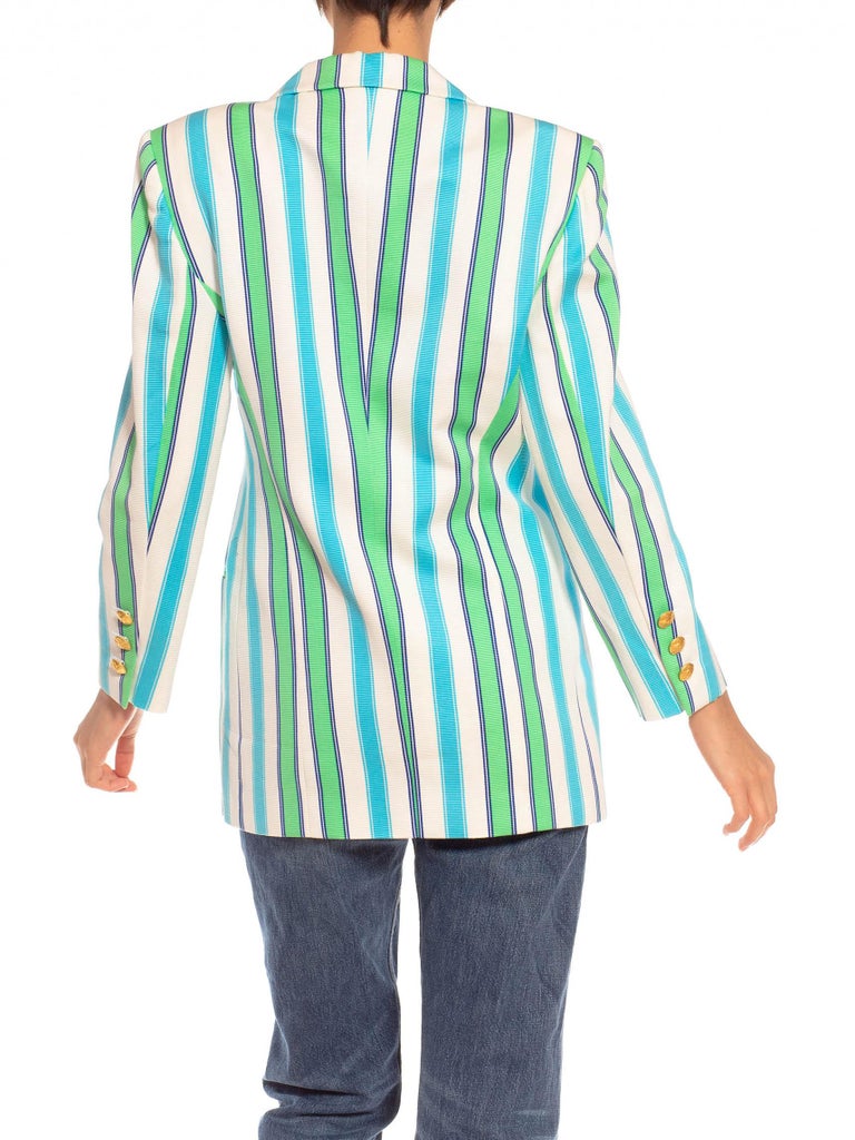 1990S Escada Blue and Green Striped Cotton Blazer With Gold Starfish ...
