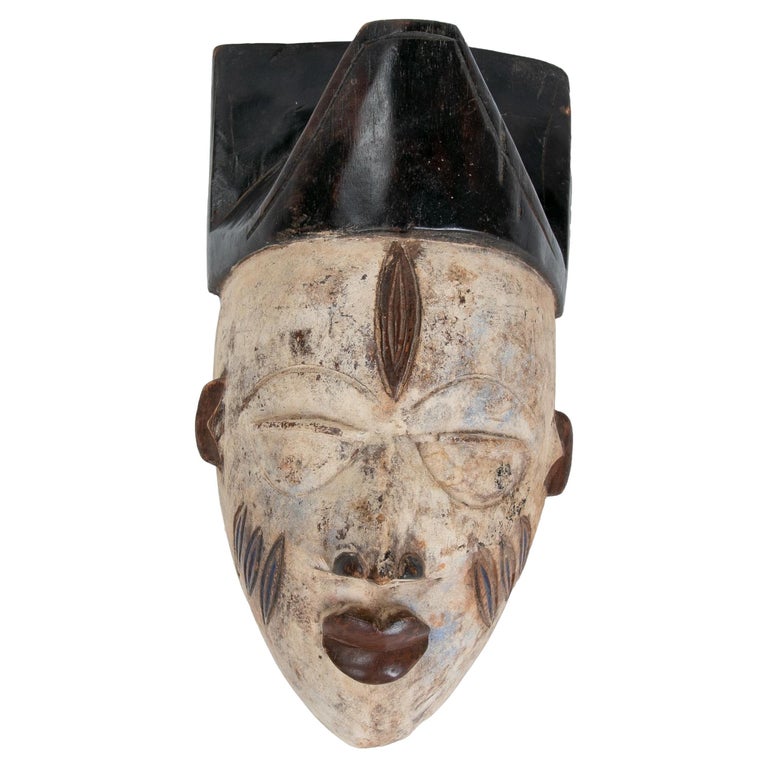 1990s Ethnic African Hand Carved Wooden 2-Tone Ceremonial Tribal Mask ...