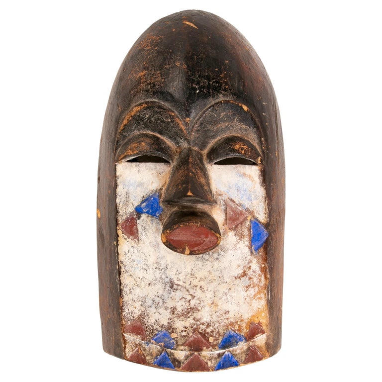 1990s Ethnic African Hand Carved Wooden 2-Tone Ceremonial Tribal Mask ...