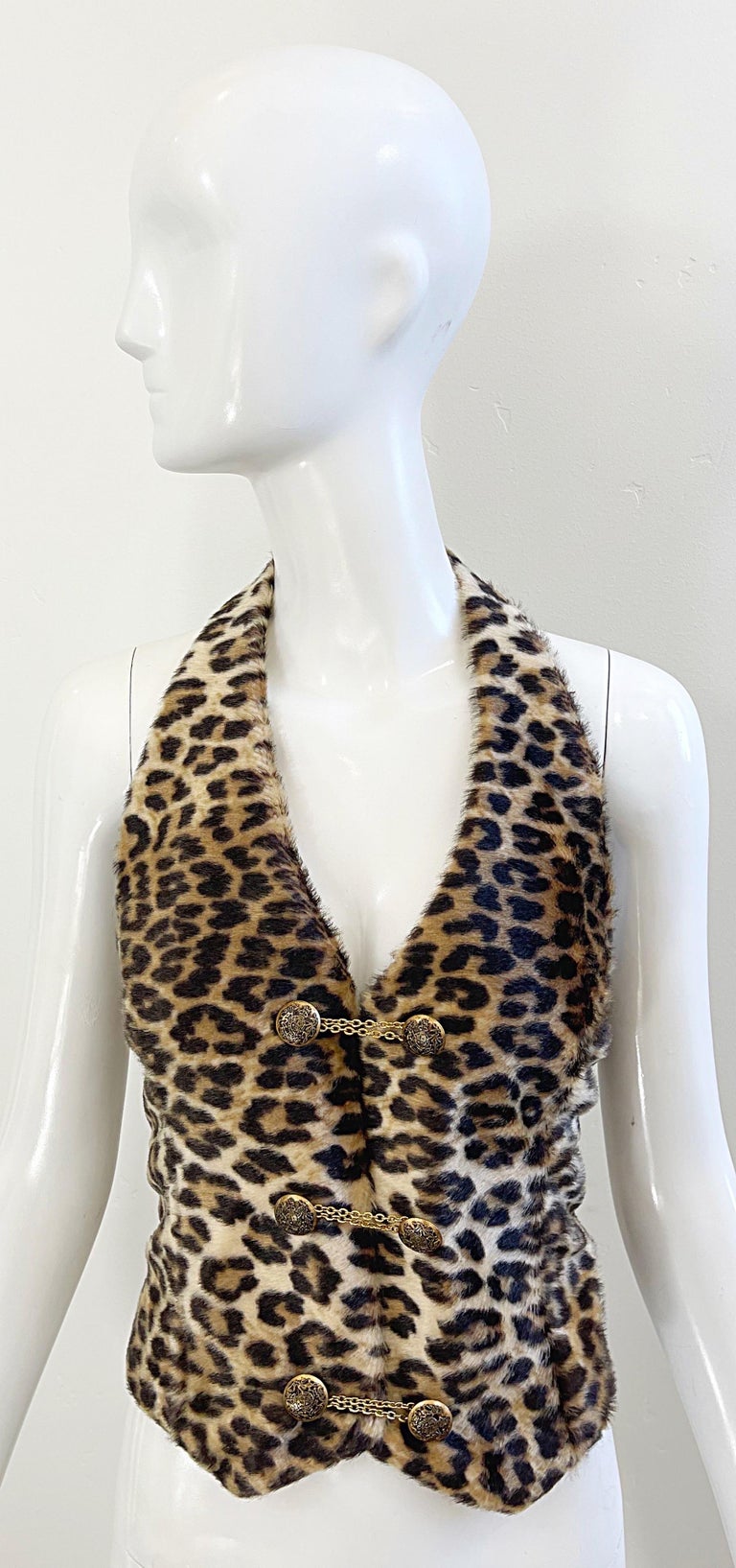 1990s Faux Fur Leopard Cheetah Print Vintage 90s Halter Top Blouse ...