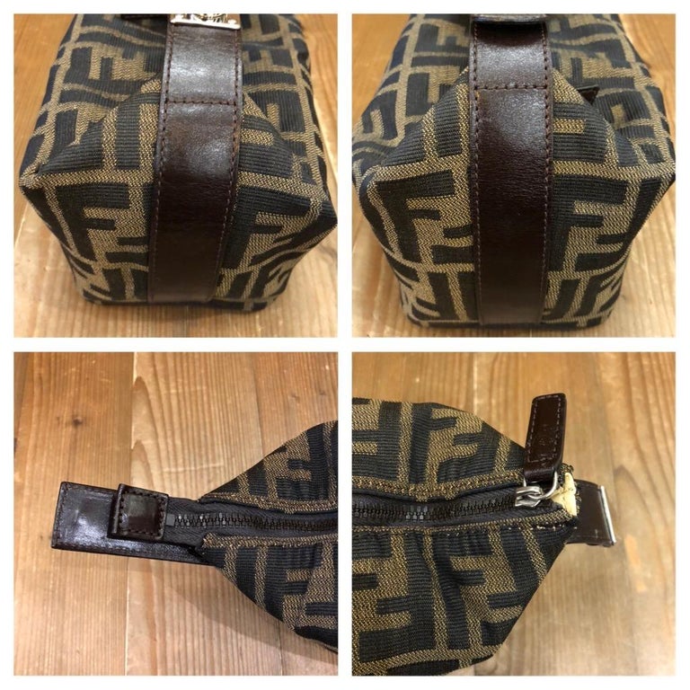 1990s Vintage FENDI Brown Zucca Jacquard Mini Vanity Pouch Silver HW at ...