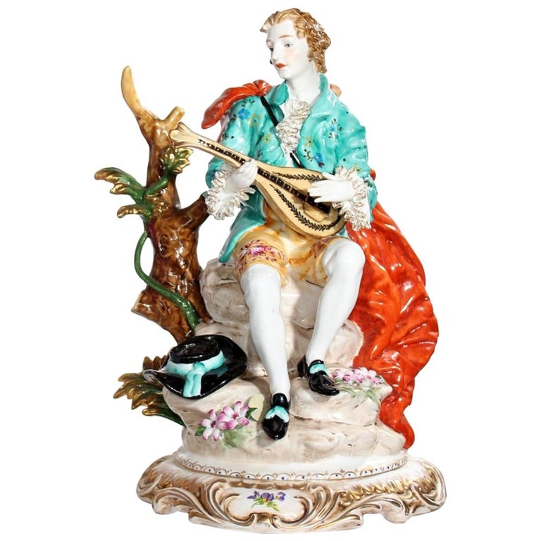 1990s French Hand Painted Man Figure Sculpture For Sale at 1stDibs