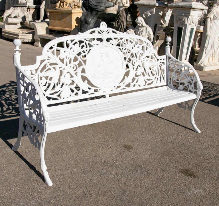 1990s White Iron Garden Bench For Sale at 1stDibs