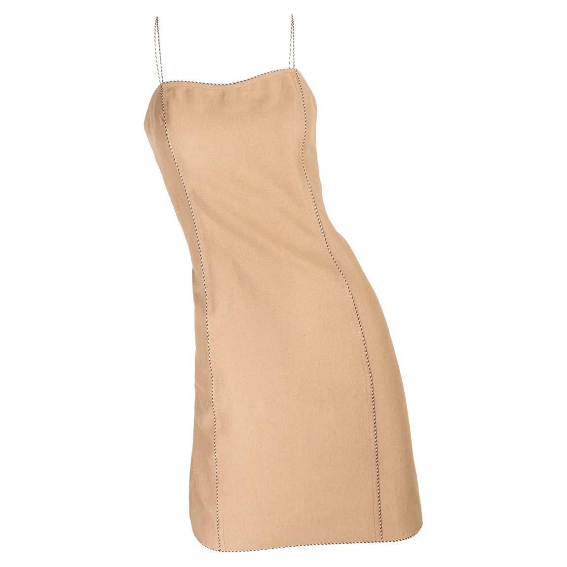 1990's Geoffrey Beene Tan Linen Dress For Sale at 1stDibs