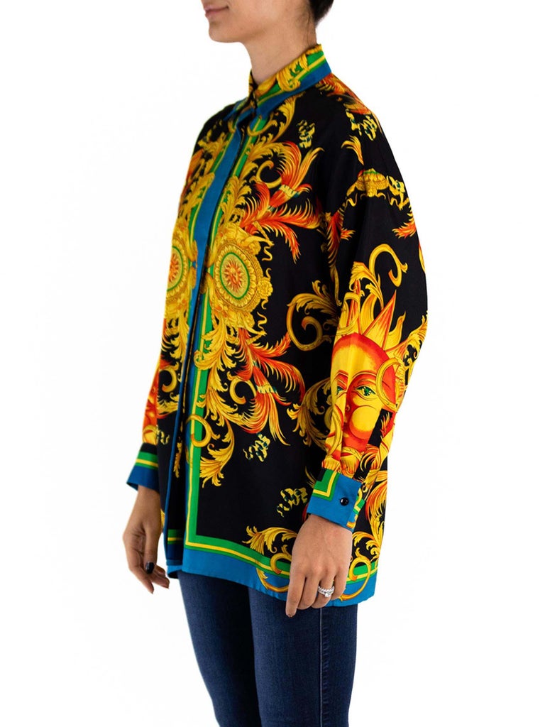 1990S Gianni Versace Black Silk Twill Shirt Miami Beach Baroque Sun For ...