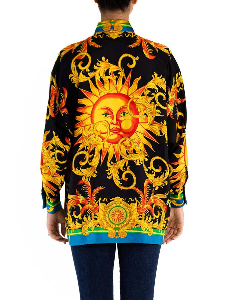 1990S Gianni Versace Black Silk Twill Shirt Miami Beach Baroque Sun For ...