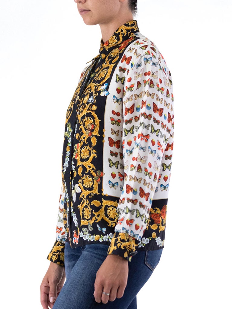1990S VERSACE Baroque Butterfly Print Blouse For Sale at 1stDibs