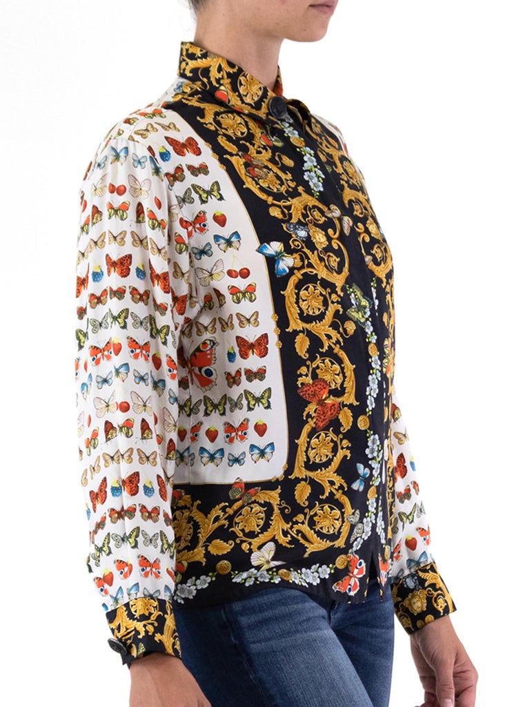 1990S VERSACE Baroque Butterfly Print Blouse For Sale at 1stDibs