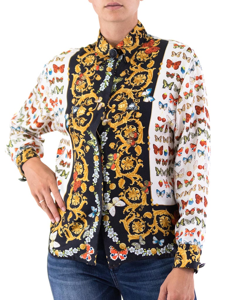 1990S VERSACE Baroque Butterfly Print Blouse For Sale at 1stDibs
