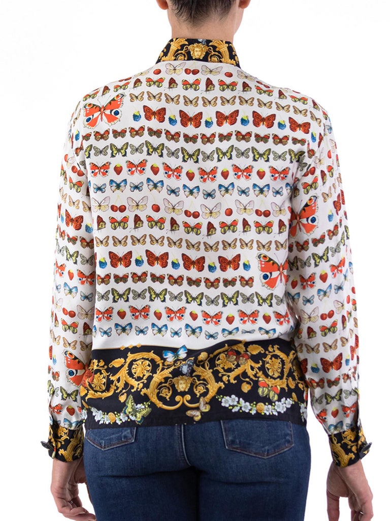 1990S VERSACE Baroque Butterfly Print Blouse For Sale at 1stDibs