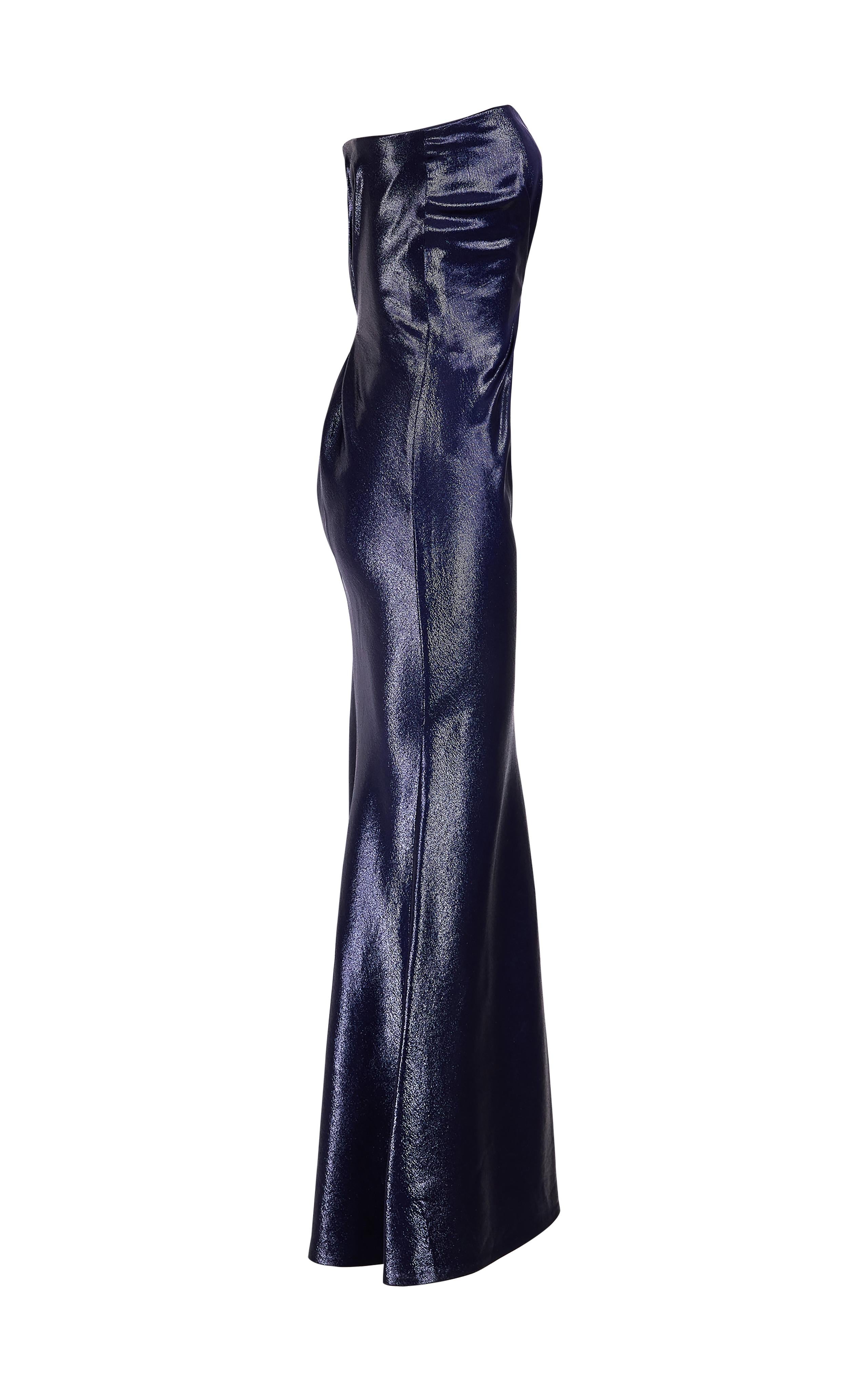 1990's Gianni Versace Couture Midnight Blue Strapless Lurex Gown For ...