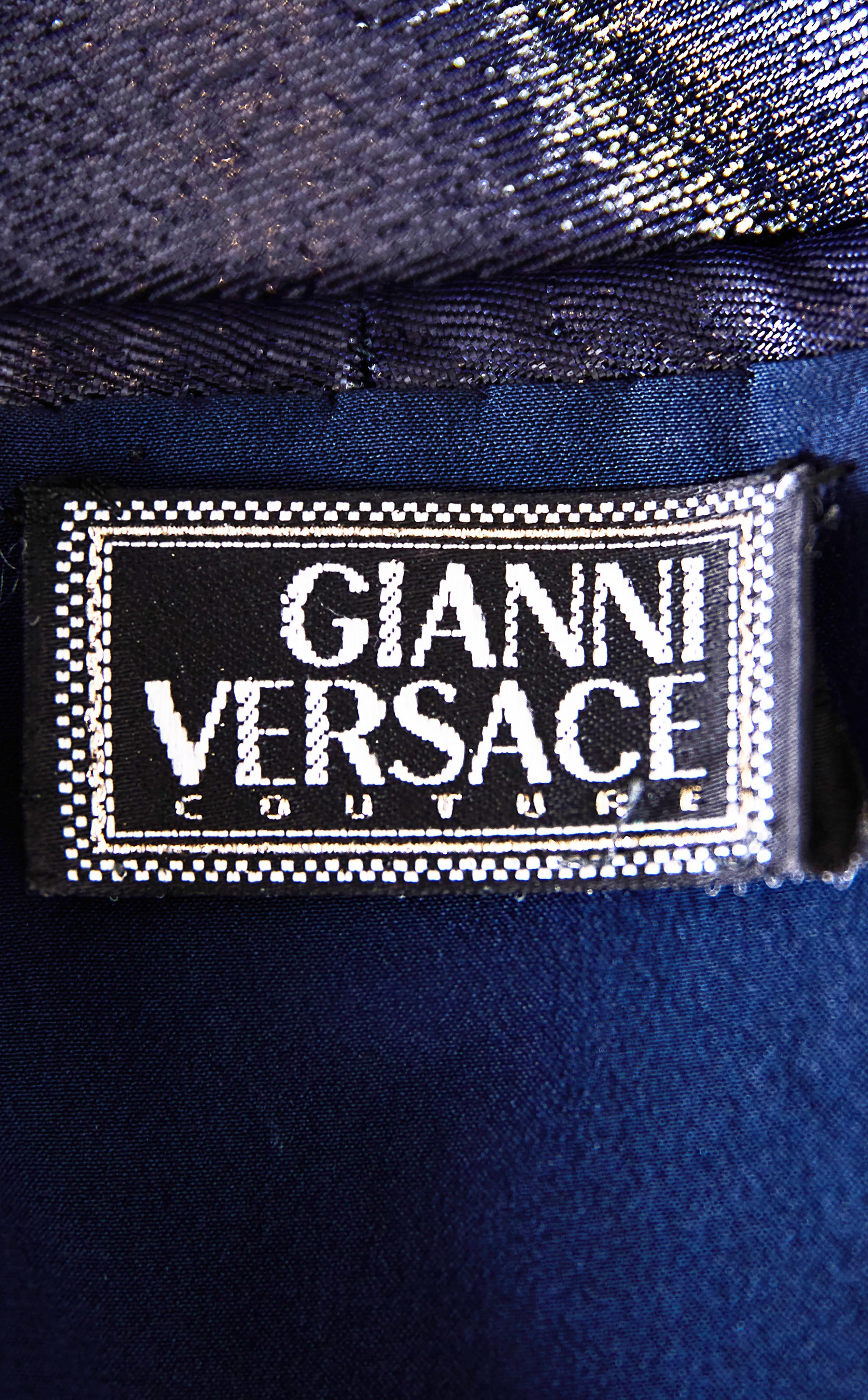 1990's Gianni Versace Couture Midnight Blue Strapless Lurex Gown For ...