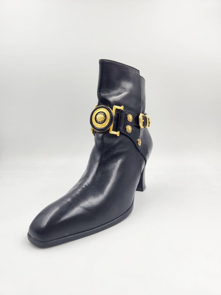 1990's Gianni Versace Gold Medallion Sun Women's Shoes Vintage 36 Ankle ...