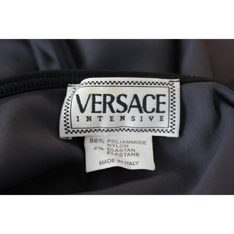 1990s Gianni Versace Intensive Gray Off The Shoulder Sheath Dress at 1stDibs