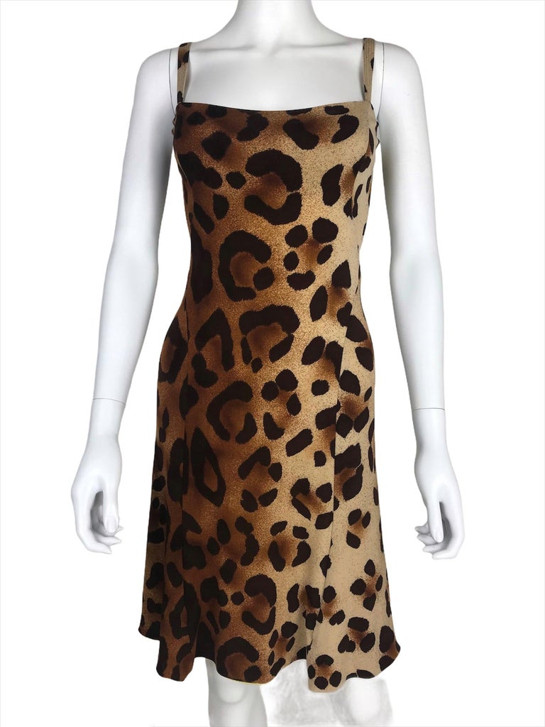 1990's Gianni Versace Leopard Dress Small For Sale at 1stDibs