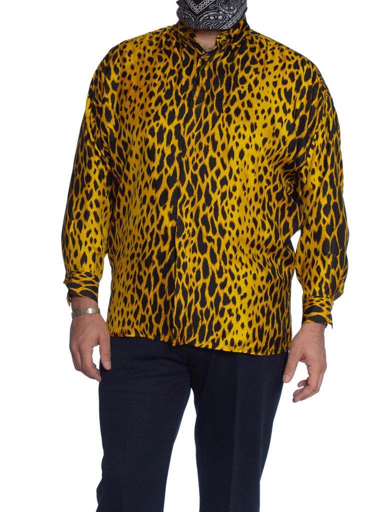 1990S GIANNI VERSACE Leopard Print Silk Twill Men's Shirt at 1stDibs