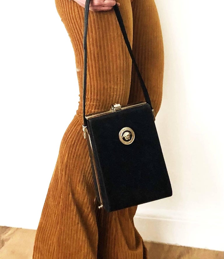 1990s Gianni Versace Medusa Box Shoulder Cloth Bag at 1stDibs