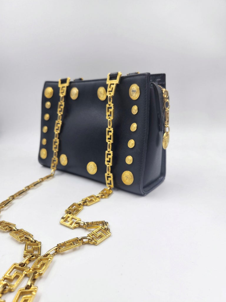 1990's GIANNI VERSACE Medusa Medallion Greca Chain Women's Black ...