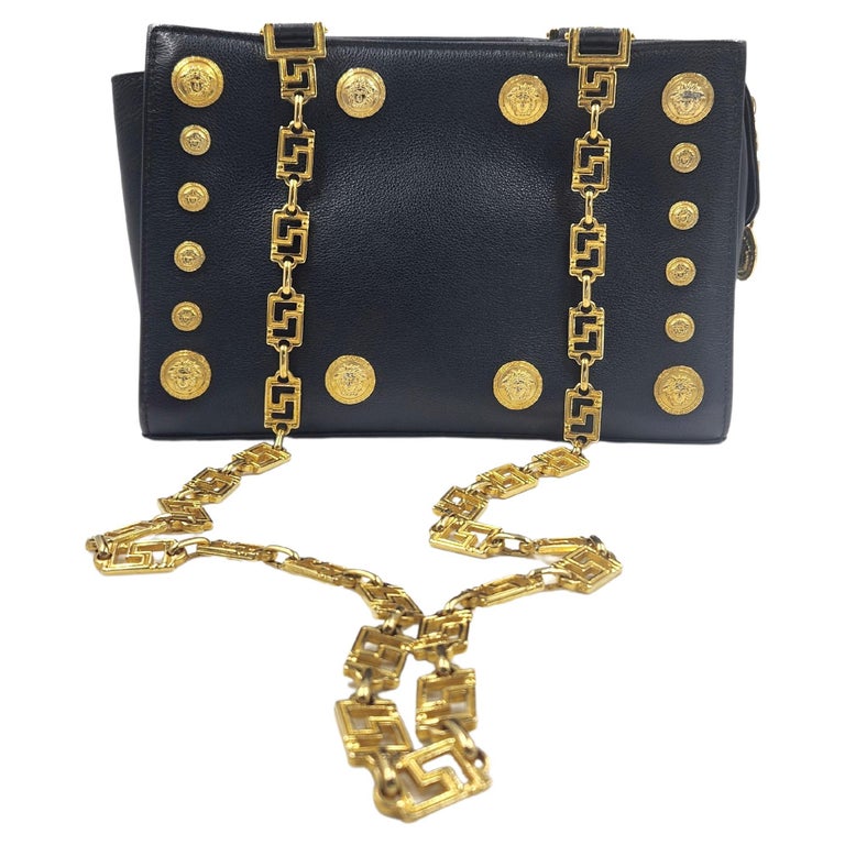 1990's GIANNI VERSACE Medusa Medallion Greca Chain Women's Black ...