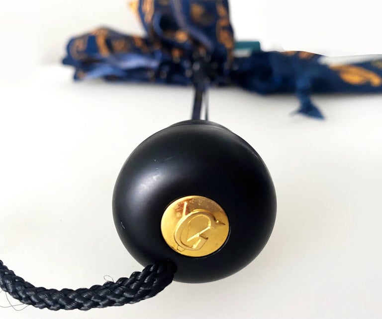 1990s Gianni Versace Navy Blue Gold Medusa Compact Umbrella at 1stDibs