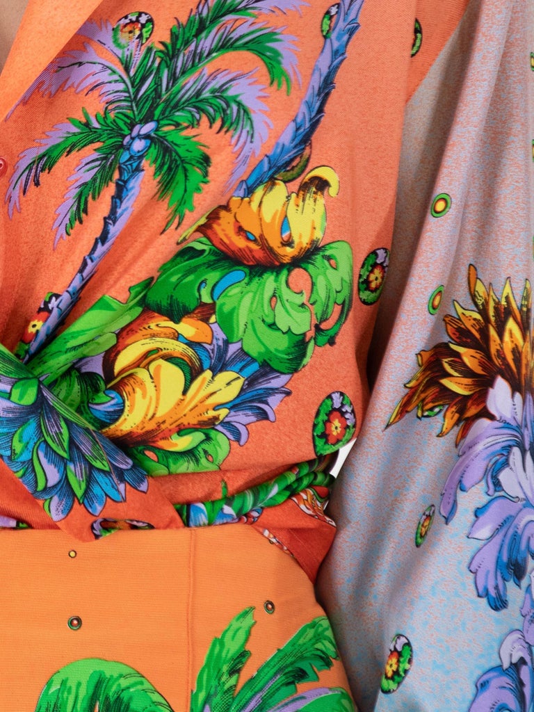1990S GIANNI VERSACE Orange Silk Miami Beach Collection Ensemble For ...