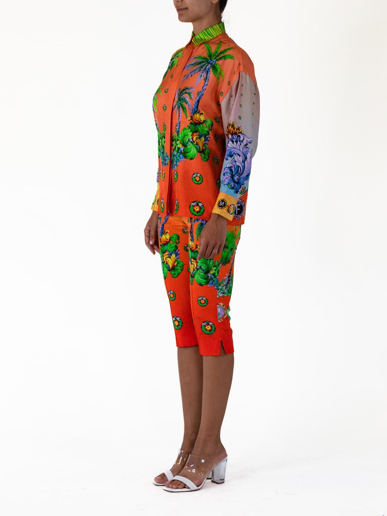 1990S GIANNI VERSACE Orange Silk Miami Beach Collection Ensemble For ...