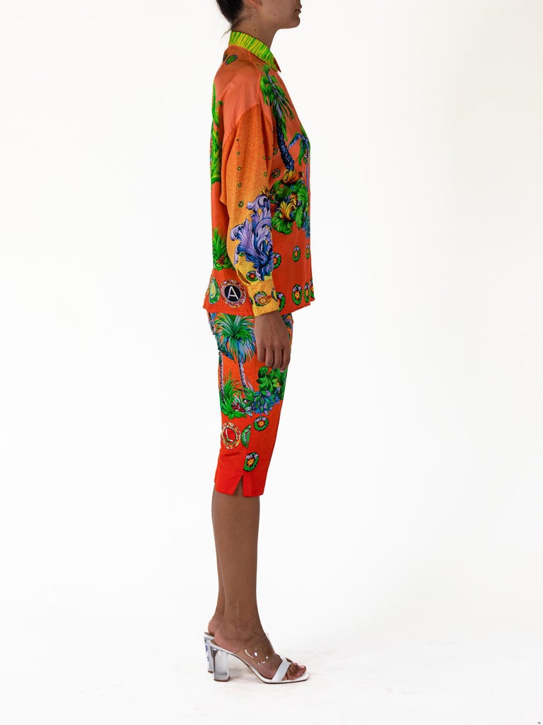1990S GIANNI VERSACE Orange Silk Miami Beach Collection Ensemble For ...