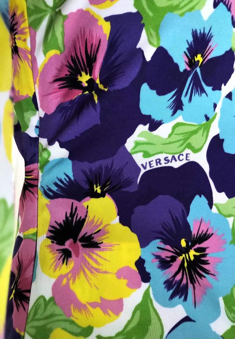 1990's Gianni Versace Signed Logo Multi Color Floral Fitted Dress IT 40 ...