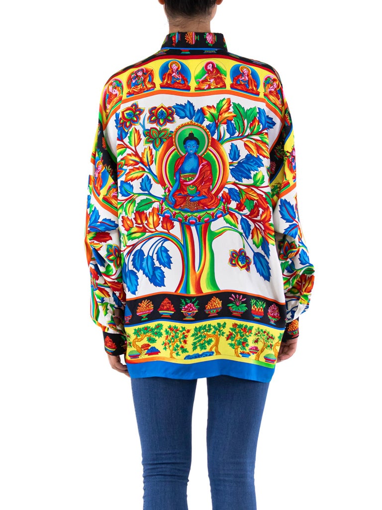 1990S VERSACE Silk Buddha Print Blouse For Sale at 1stDibs