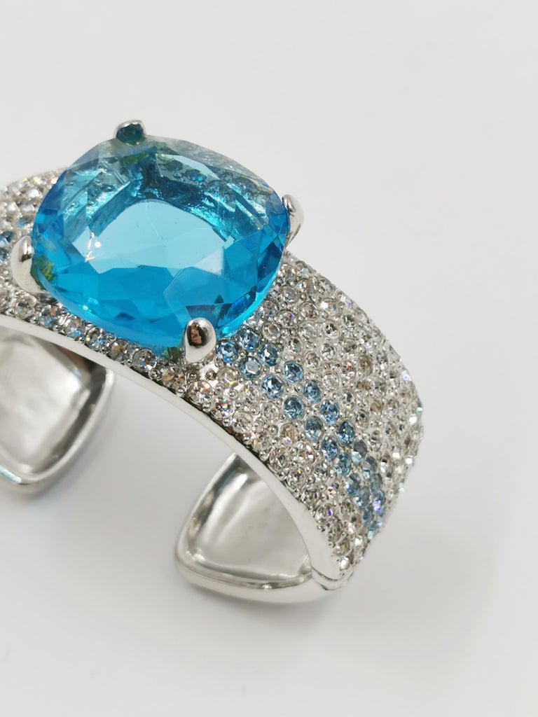 1990's Gianni Versace Silver Large Massive Blue Stone Bangle Medusa For ...