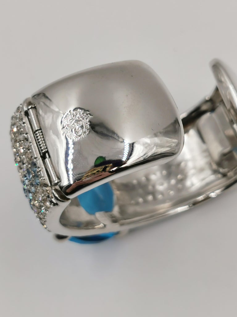 1990's Gianni Versace Silver Large Massive Blue Stone Bangle Medusa For ...