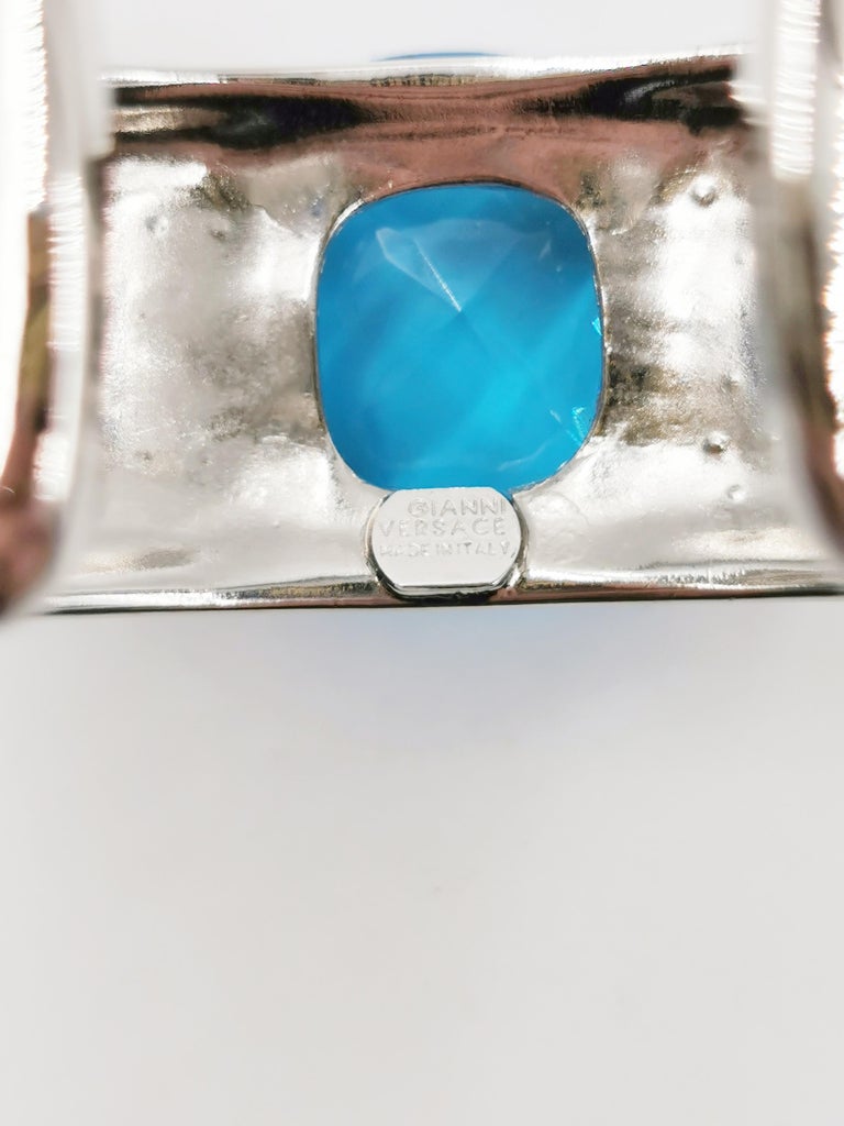 1990's Gianni Versace Silver Large Massive Blue Stone Bangle Medusa For ...