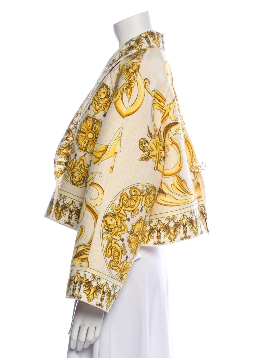 Fendi X Versace Fendace Barroco Cropped Printed White Oversized Jacket ...